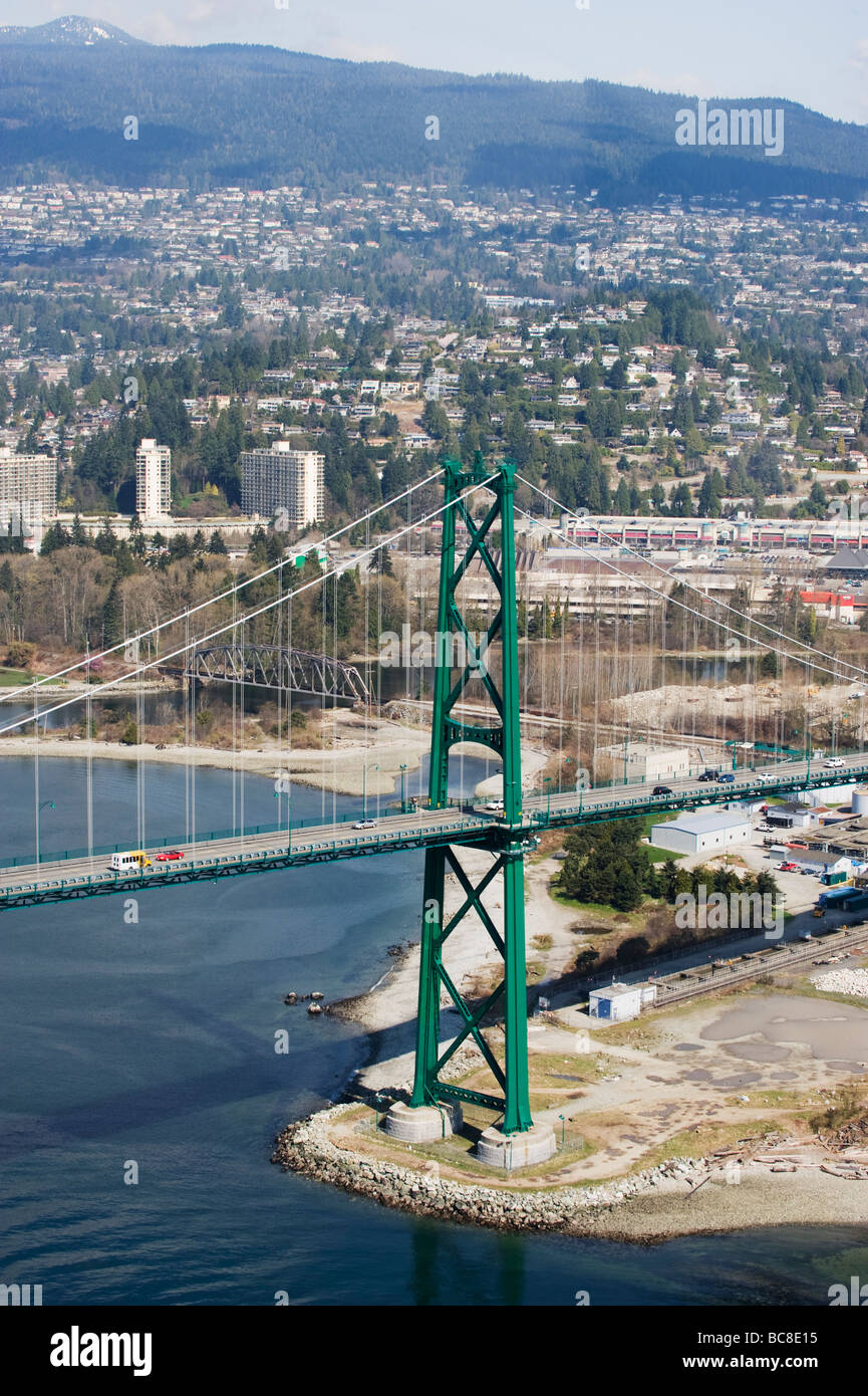 aerial view of Lions Gate Bridge Vancouver British Columbia Canada ...