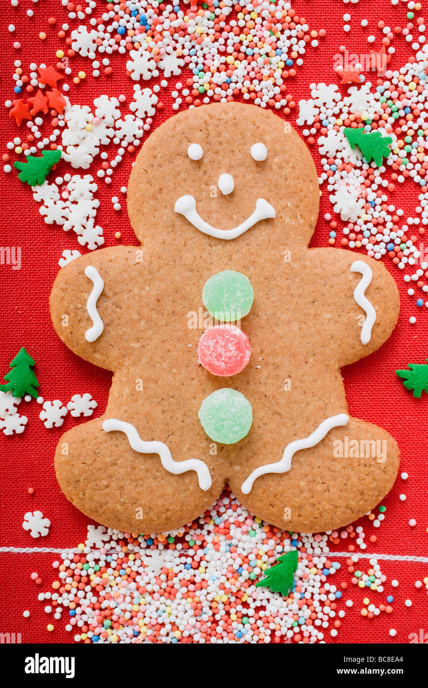 Gingerbread man surrounded by sprinkles Stock Photo - Alamy