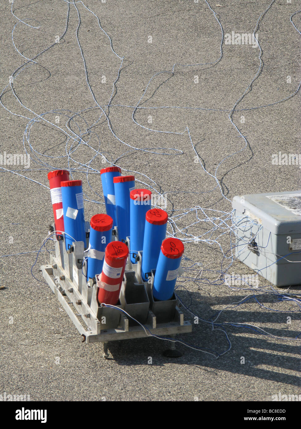 professional fireworks set up at event outdoors Stock Photo - Alamy