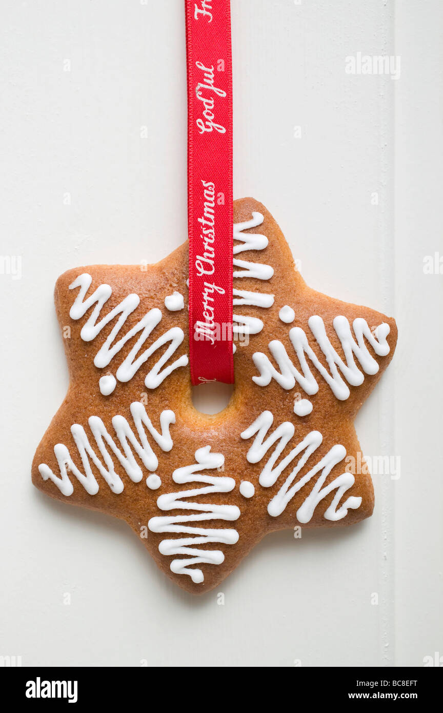Decorated gingerbread hanging on red ribbon (Christmas Stock Photo - Alamy
