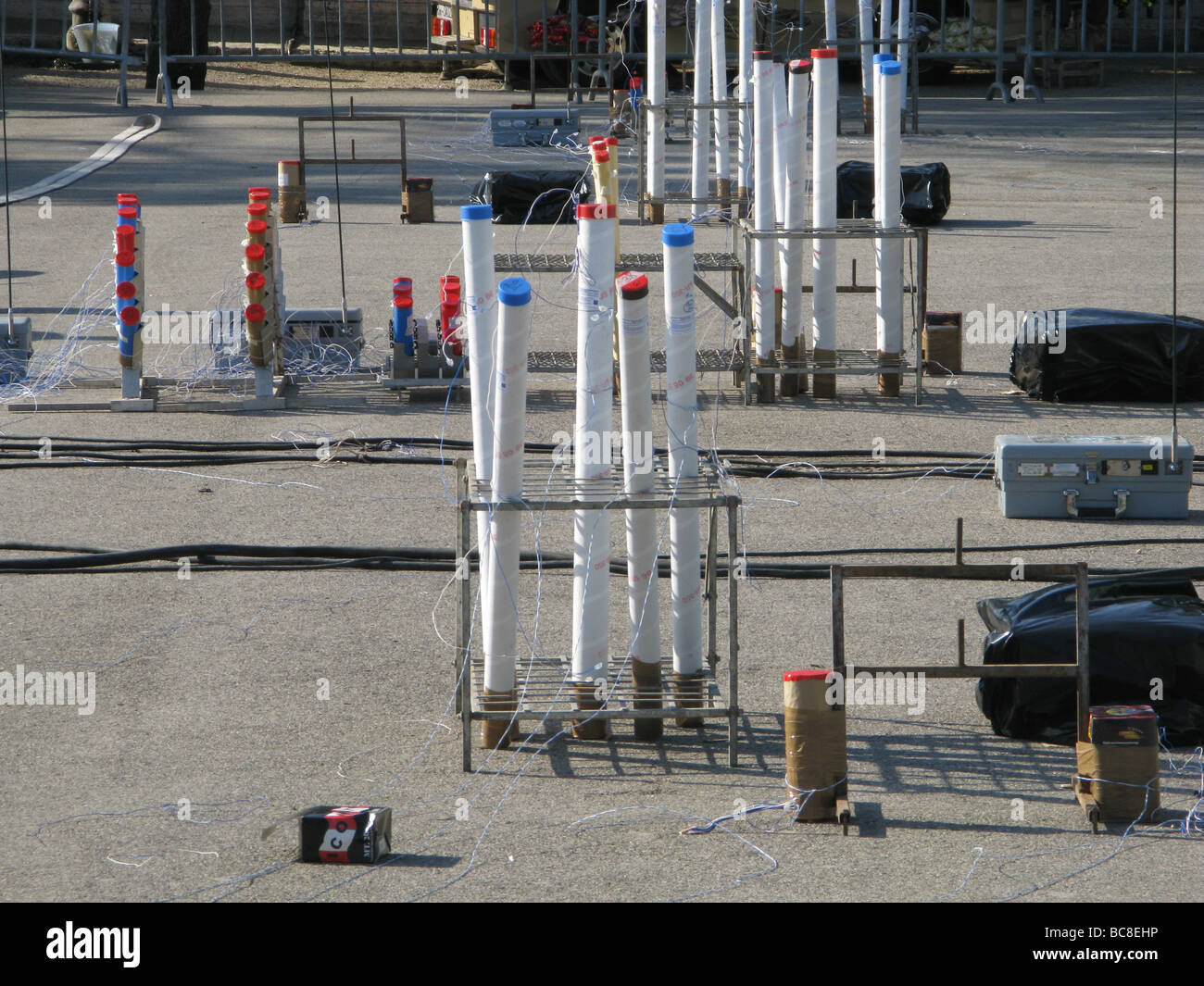 professional fireworks set up at event outdoors Stock Photo - Alamy