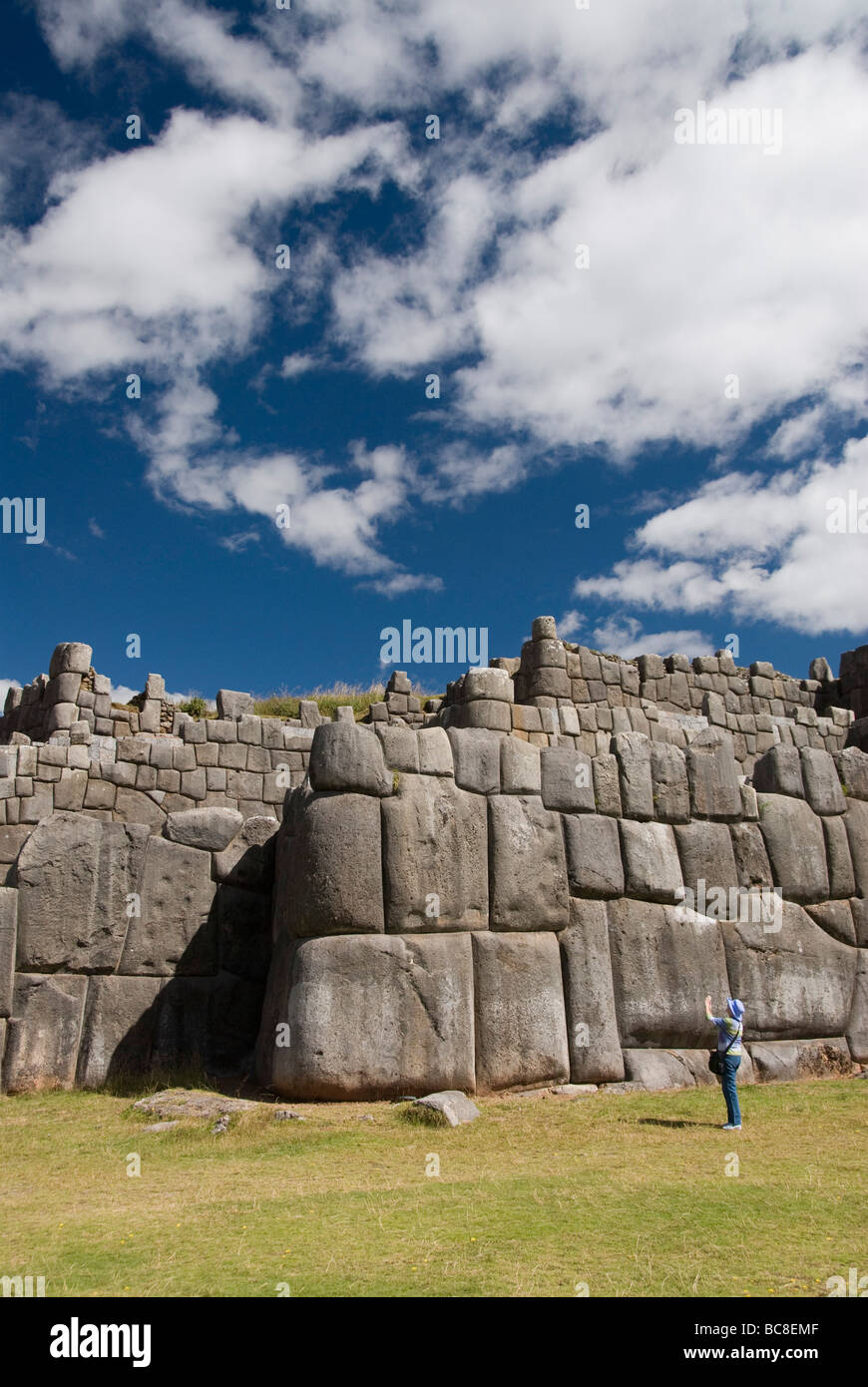 Peru ,Sacsayhuaman, near Cuzco, Inca fortification, tourist taking ...
