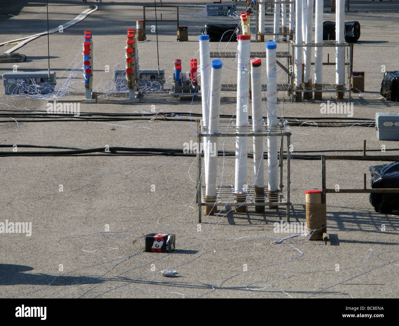 professional fireworks set up at event outdoors Stock Photo - Alamy