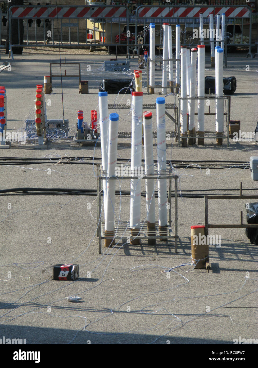 professional fireworks set up at event outdoors Stock Photo - Alamy