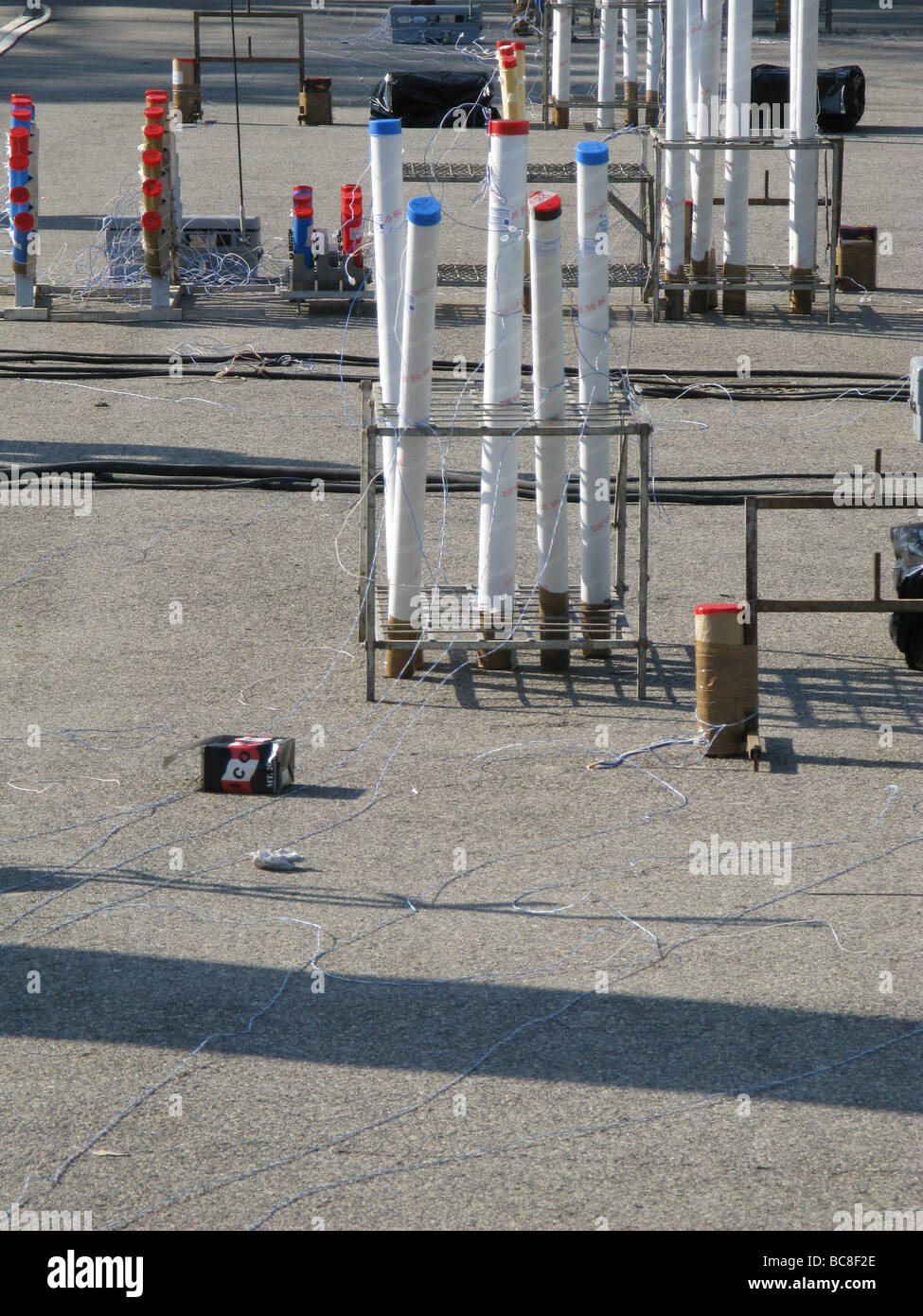 professional fireworks set up at event outdoors Stock Photo - Alamy