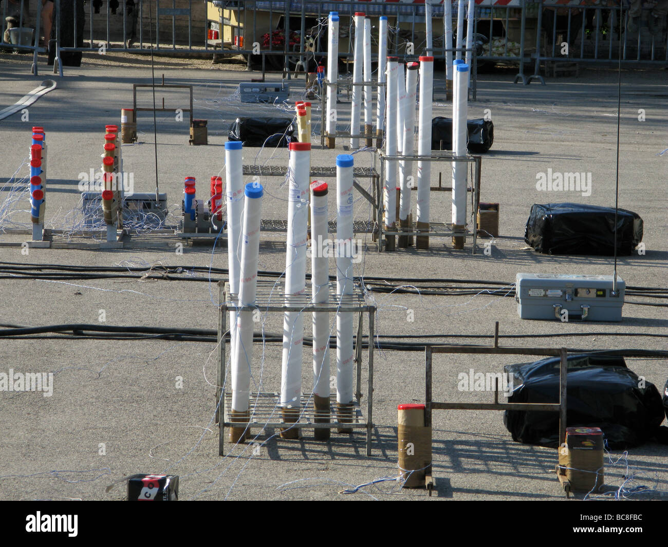 professional fireworks set up at event outdoors Stock Photo - Alamy