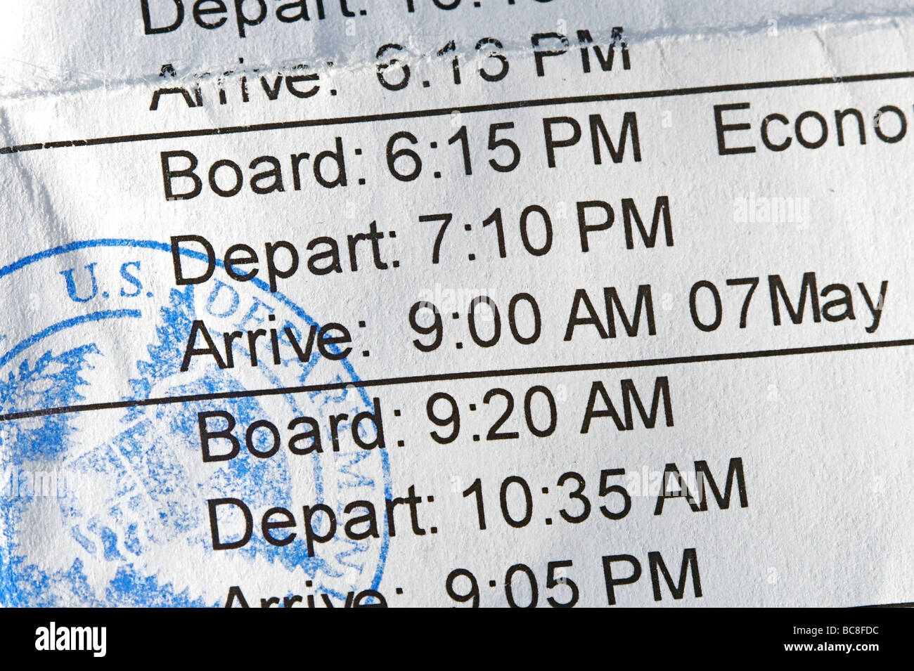 Boarding pass and airline ticket with Homeland Security approval stamp ...