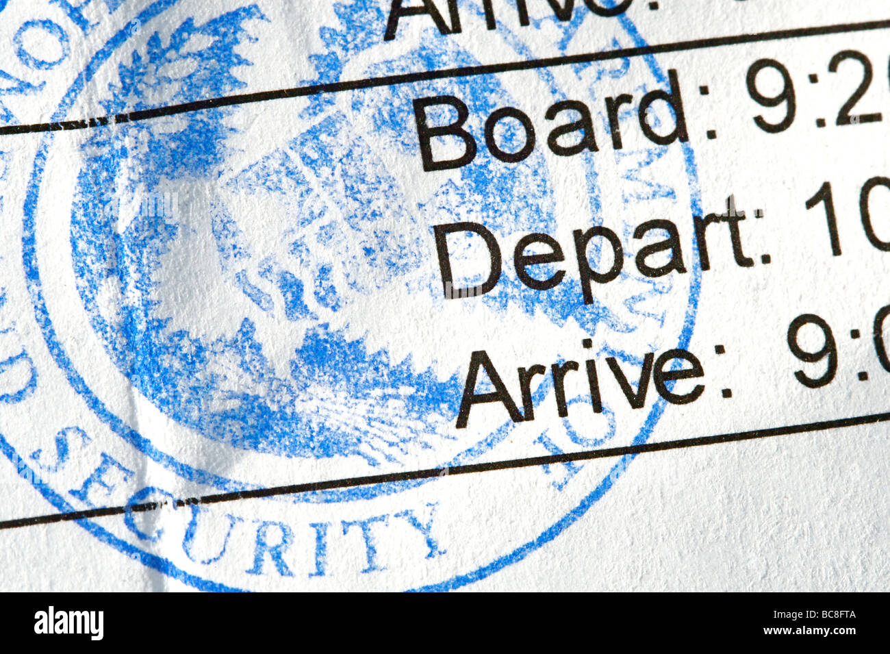 Boarding pass and airline ticket with Homeland Security approval stamp ...