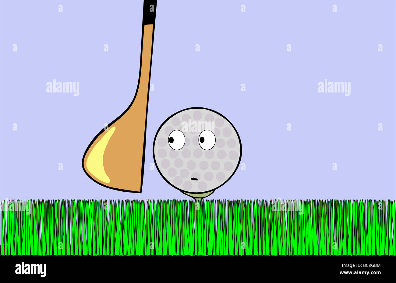 Cartoon illustration - frightened golf ball awaiting stroke Stock Photo ...