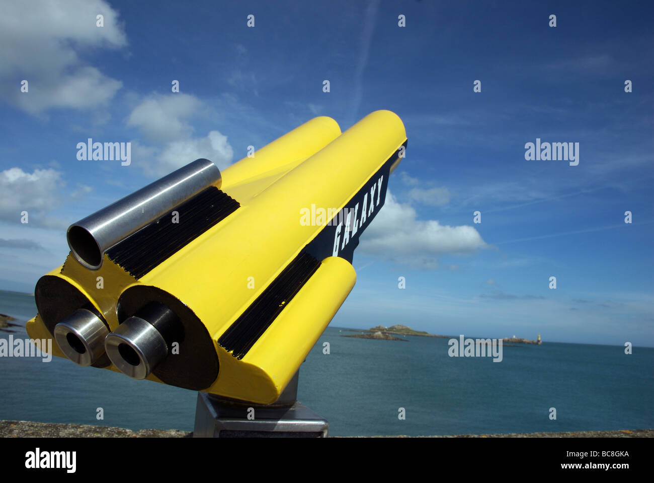Bright yellow viewing telescope, Roscoff, Brittany, France Stock Photo ...