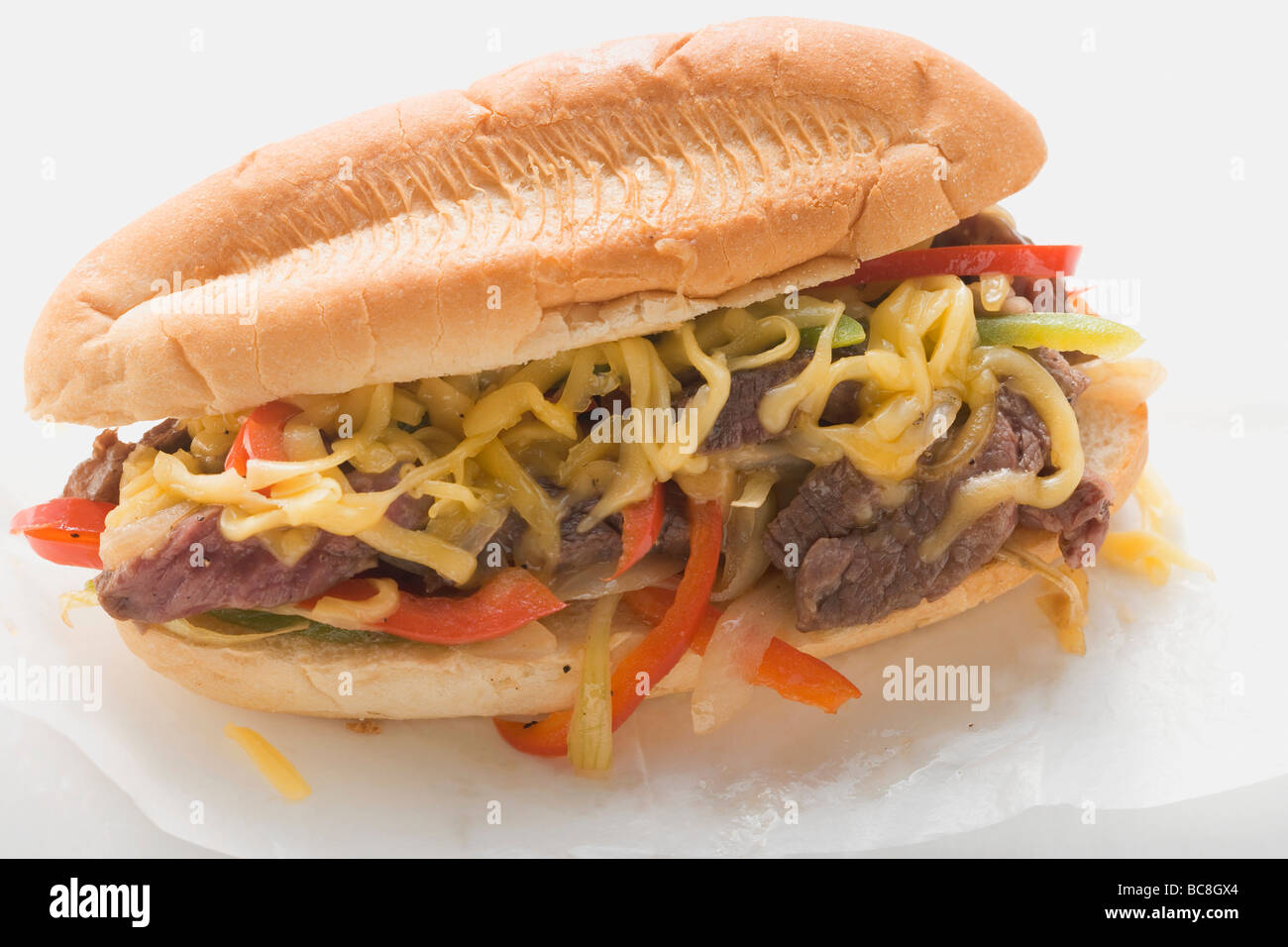Steak sandwich with peppers and cheese Stock Photo - Alamy