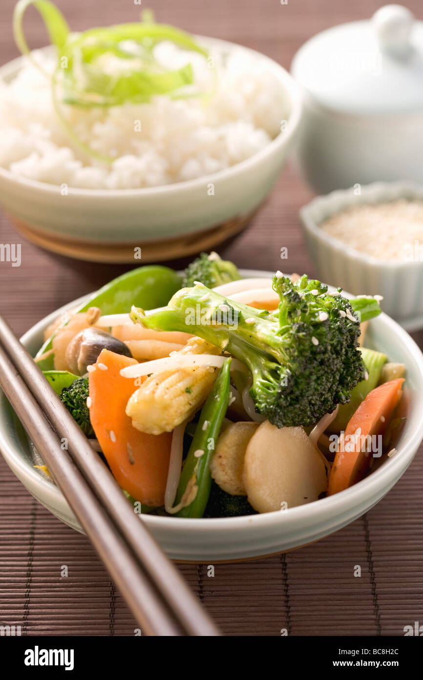 Vegetables with sesame seeds and rice (Asia Stock Photo - Alamy