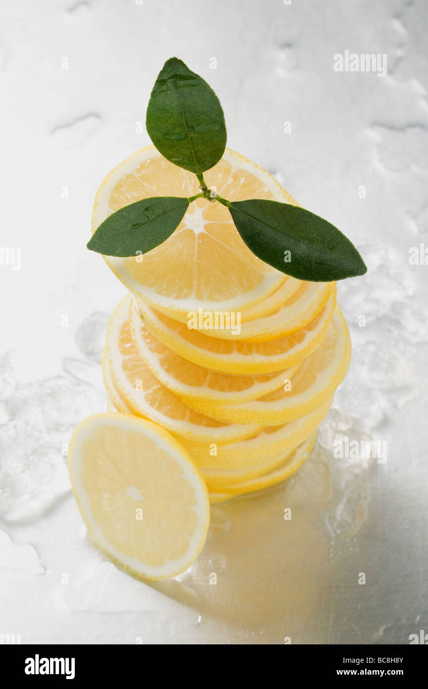 Lemon slices, stacked, surrounded by ice cubes Stock Photo - Alamy