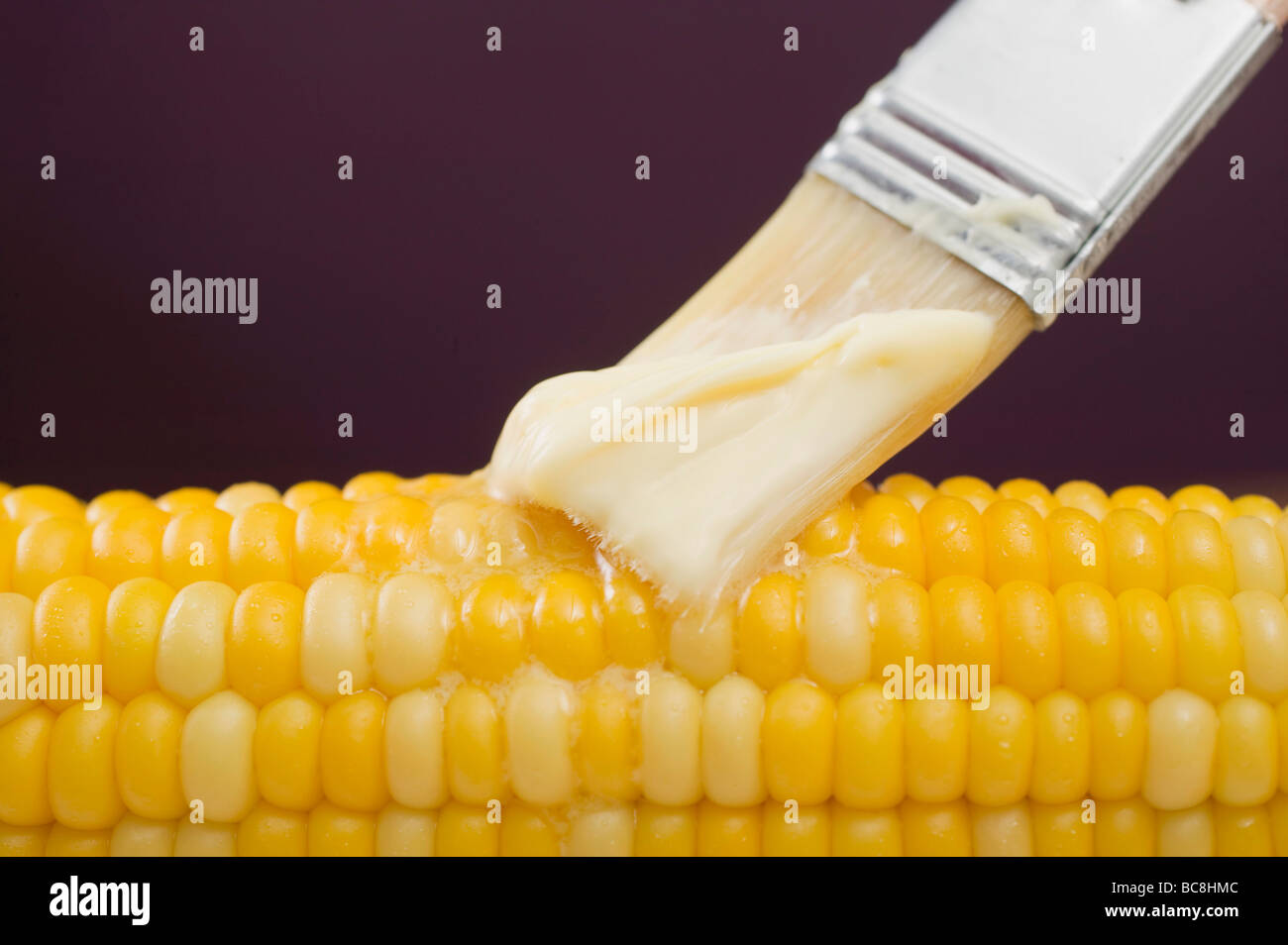 Brushing corn on the cob with butter Stock Photo - Alamy