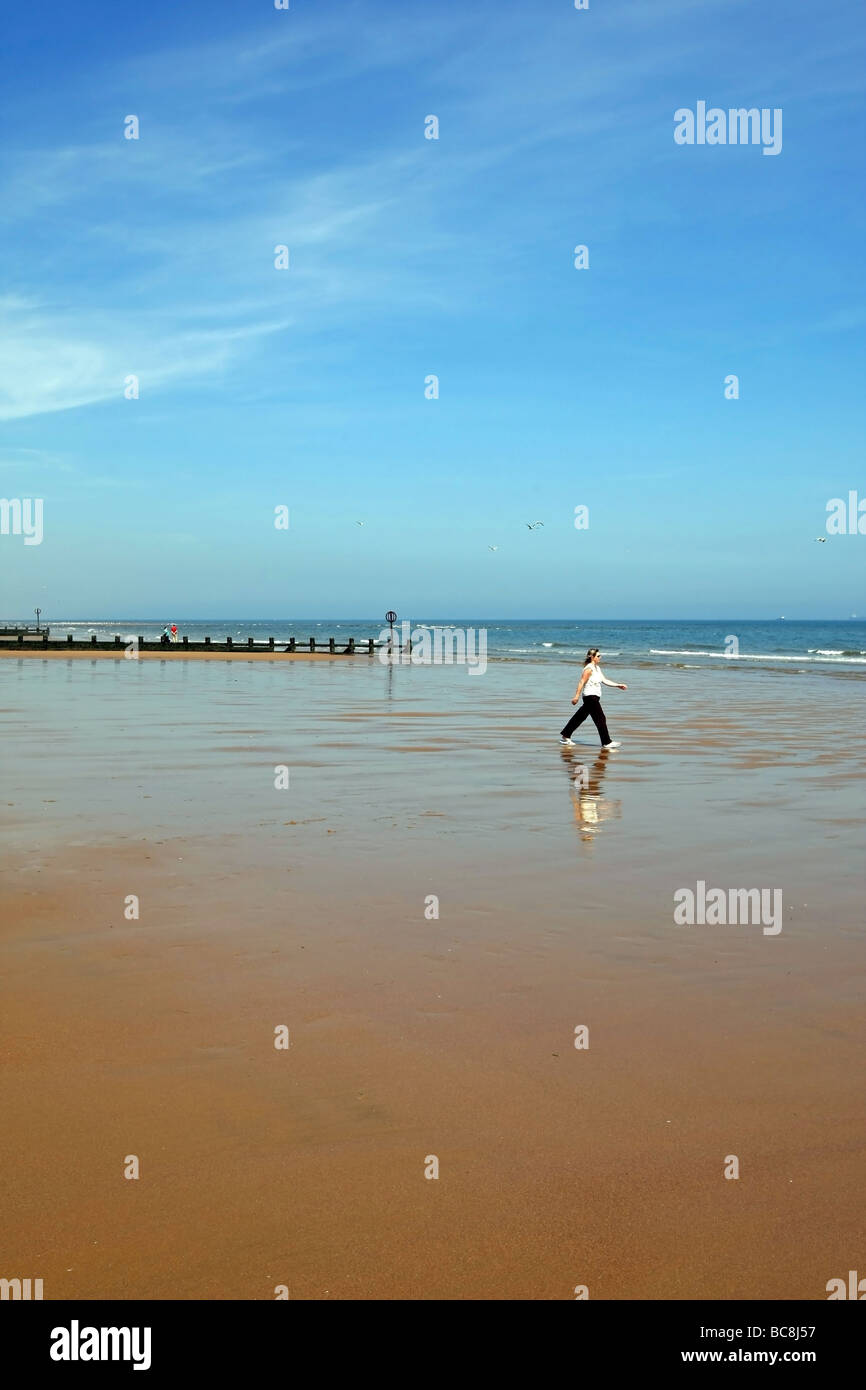The stunning sandy beach at Aberdeen, Scotland, UK seen on a sunny ...