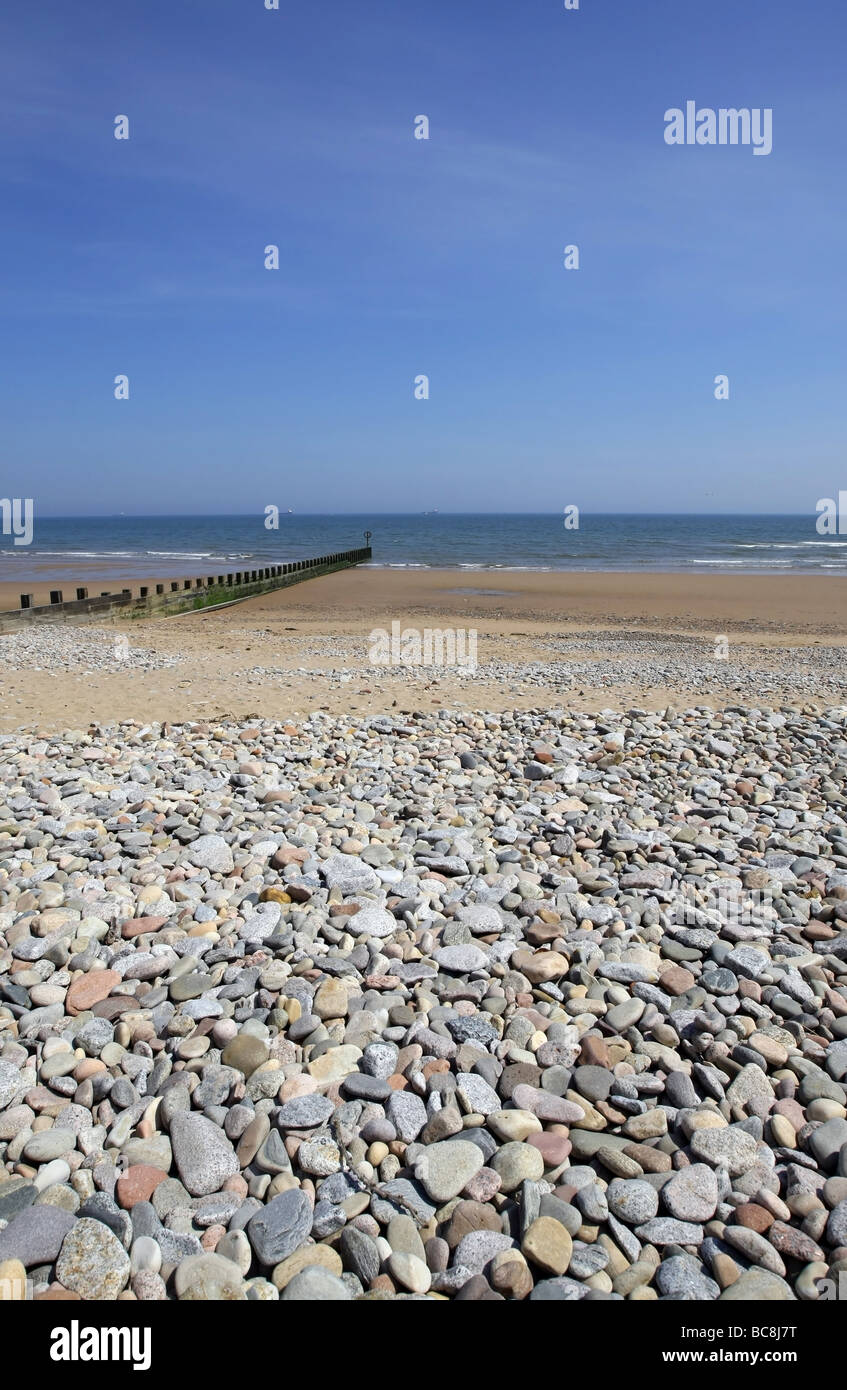 The stunning sandy beach at Aberdeen, Scotland, UK seen on a sunny ...