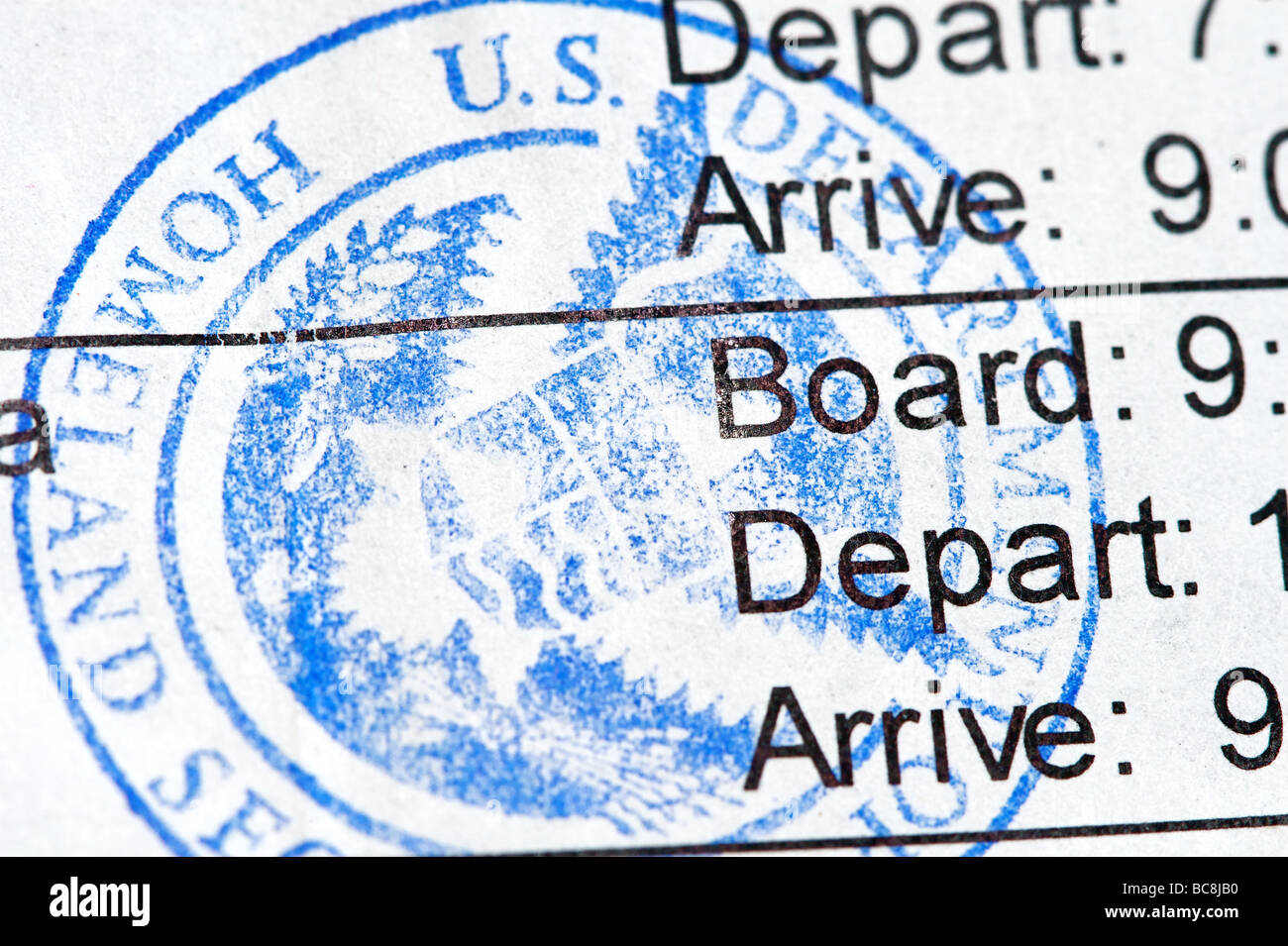 Boarding pass and airline ticket with Homeland Security approval stamp ...
