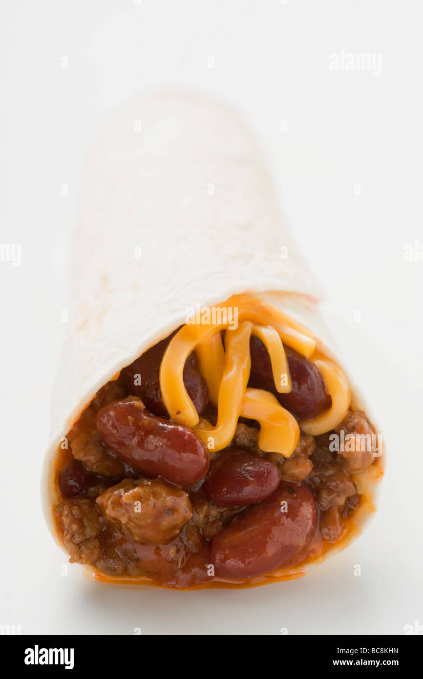 Burrito with chili con carne and cheese Stock Photo - Alamy
