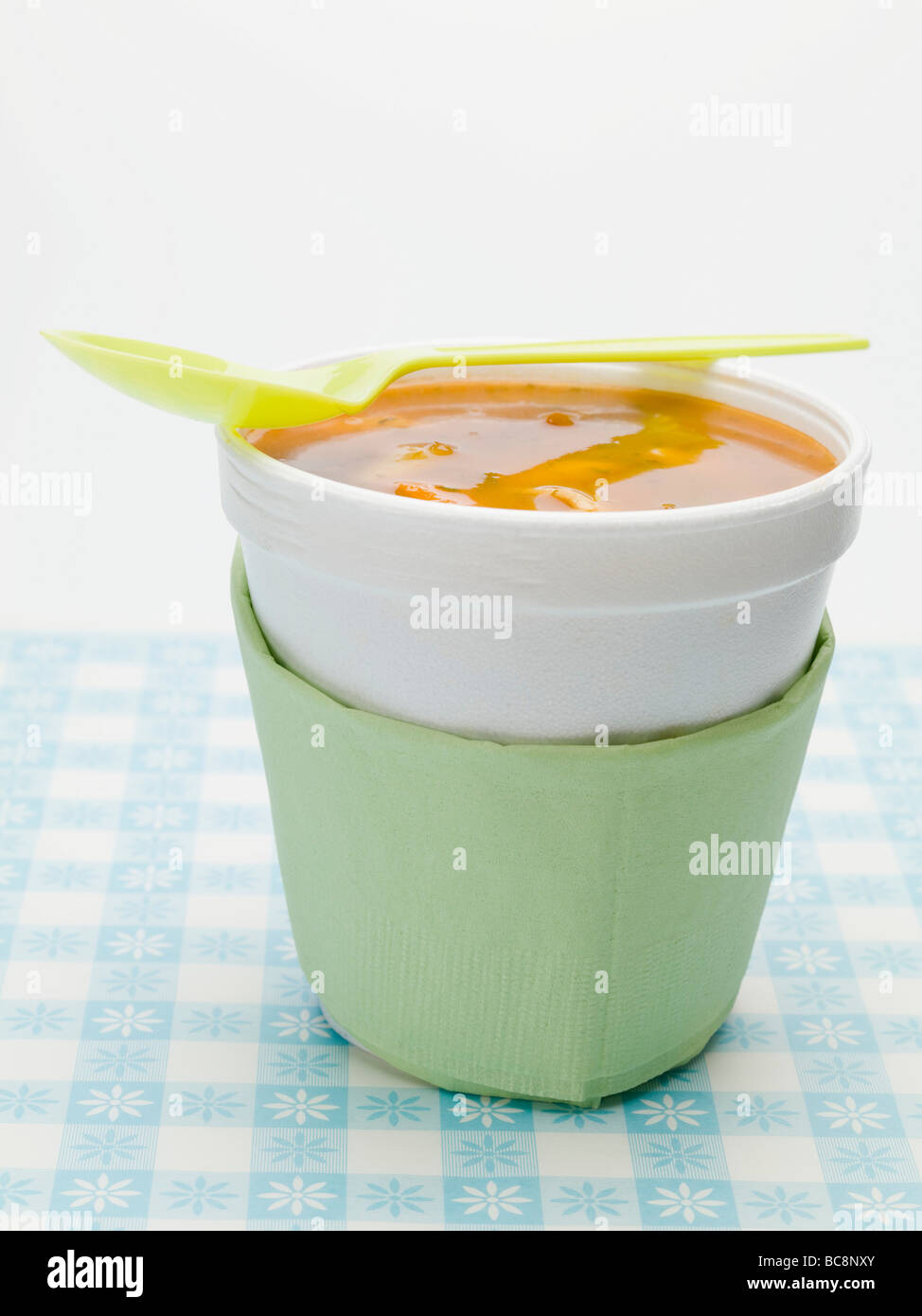Tomato and vegetable soup in polystyrene cup Stock Photo - Alamy