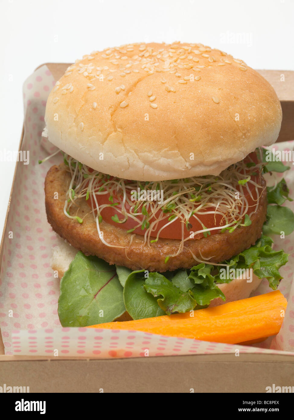 Burger with sprouts in cardboard box Stock Photo - Alamy