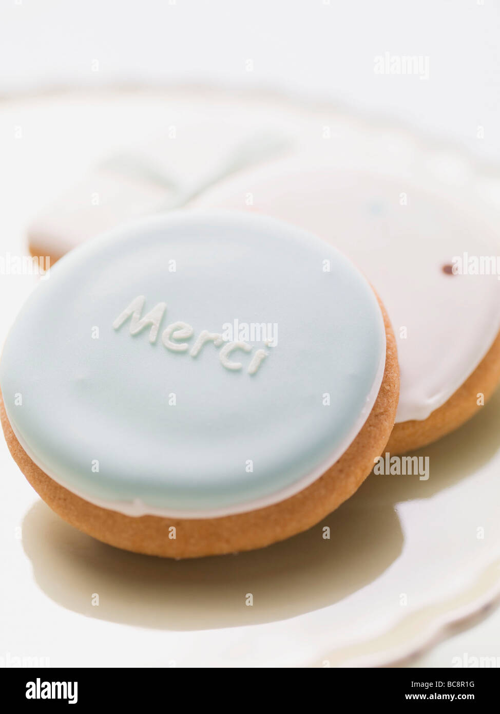 Assorted biscuits with blue and white icing Stock Photo - Alamy