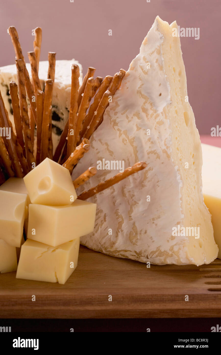 Cheese board with salted sticks Stock Photo - Alamy