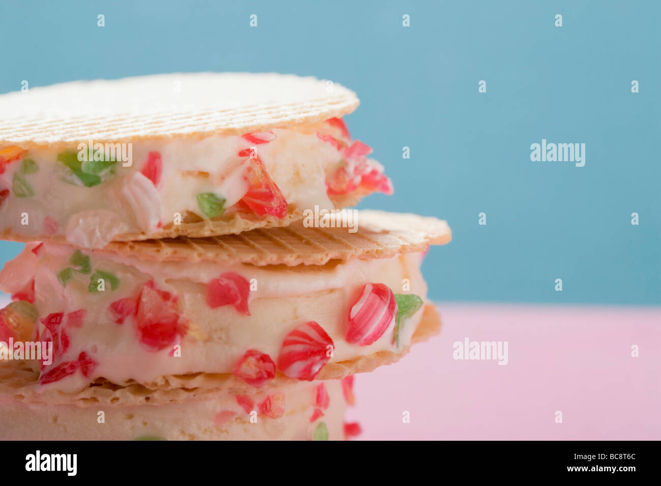 Wafers filled with ice cream and peppermints Stock Photo - Alamy