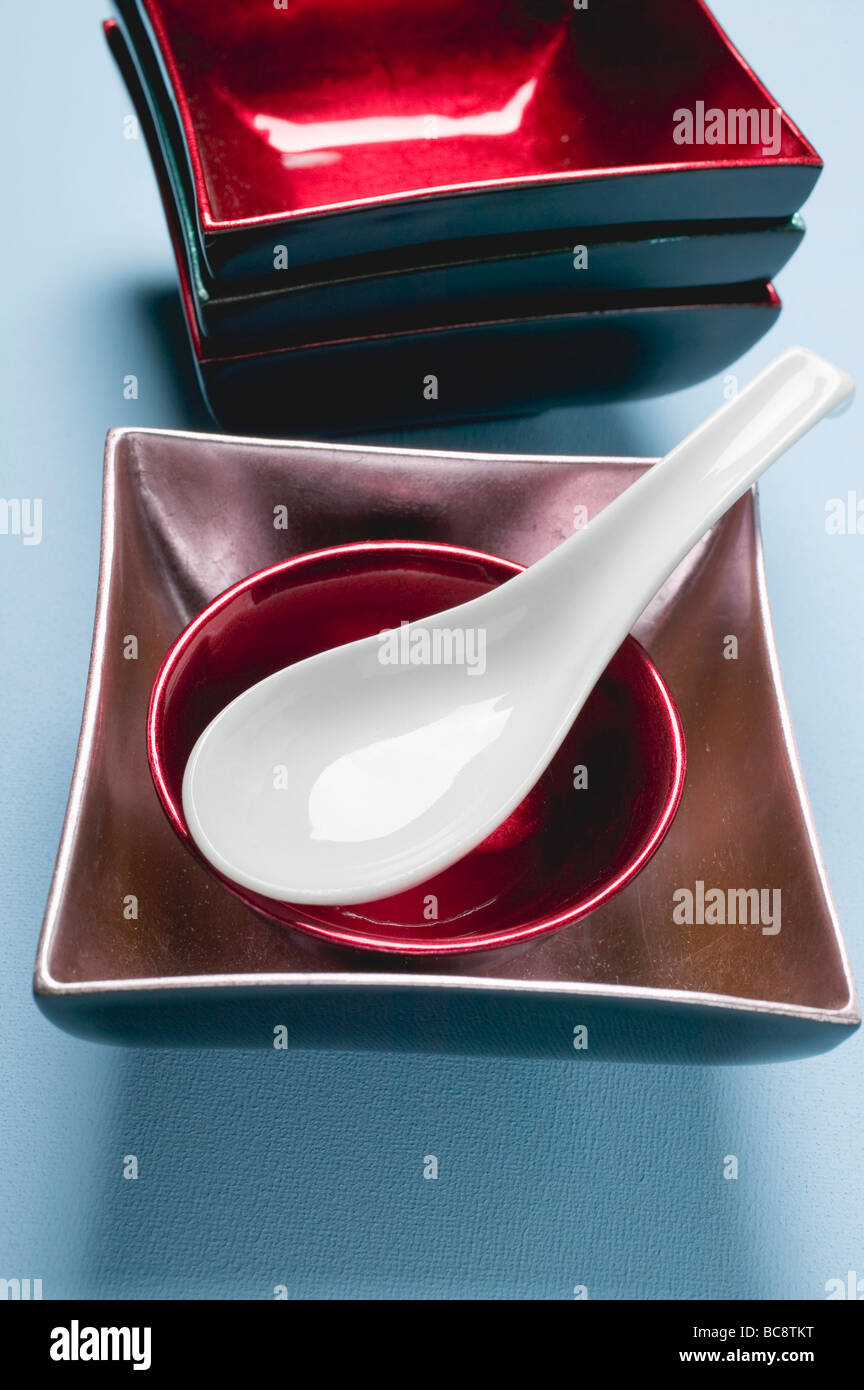 Assorted lacquer bowls with spoon (Asia Stock Photo - Alamy