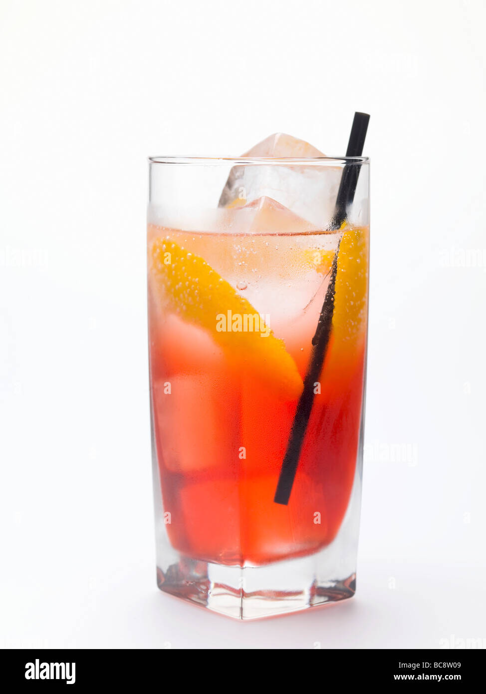 Campari Soda with lemon peel and ice cubes Stock Photo - Alamy
