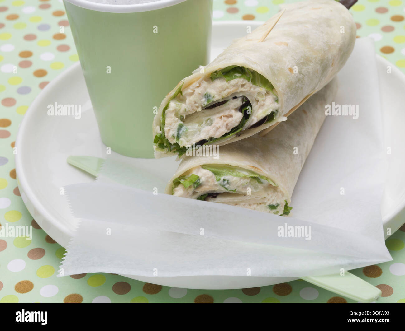 Wraps and drink on plate Stock Photo - Alamy
