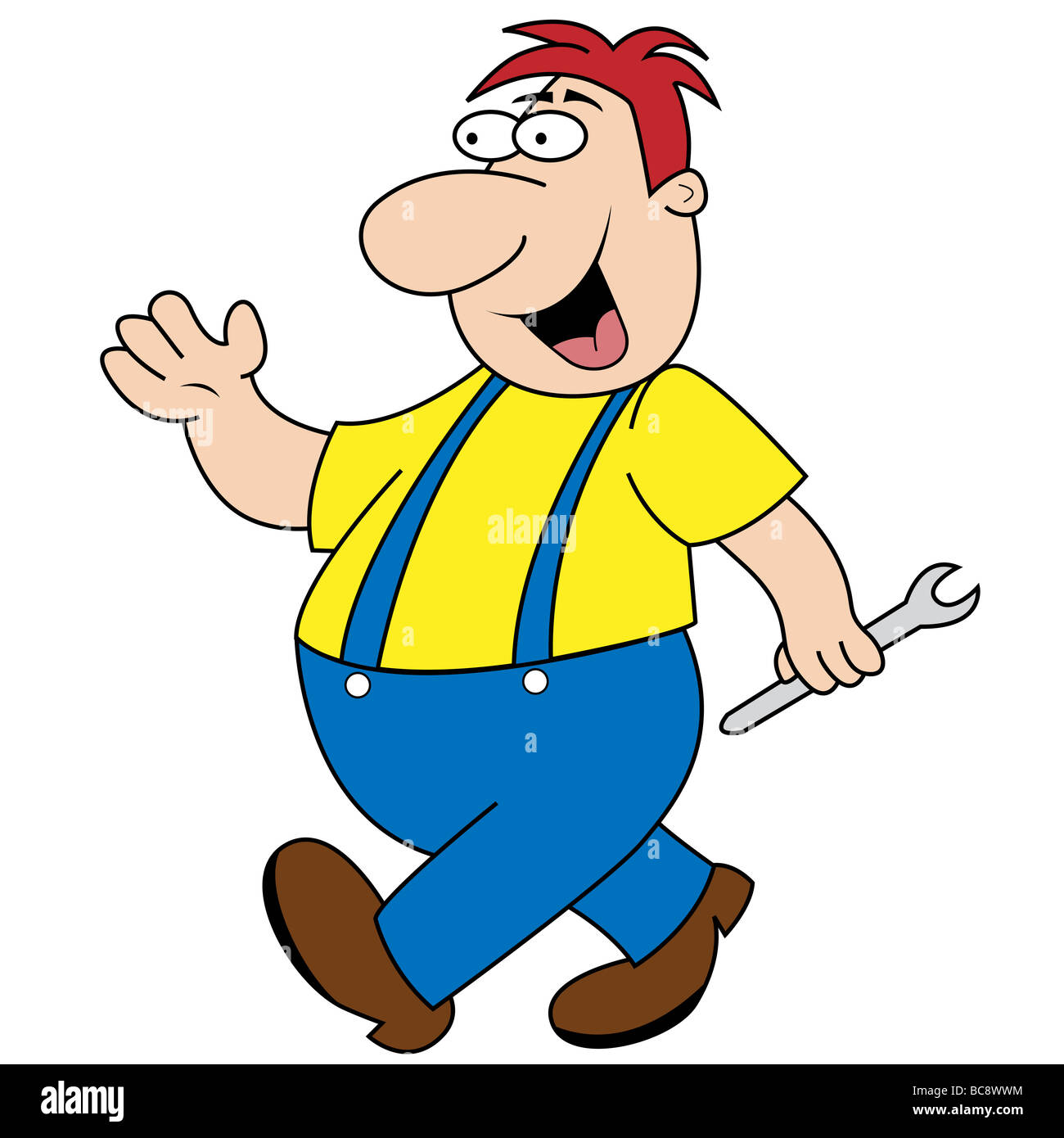 Plumber builder or mechanic cartoon character Stock Photo - Alamy