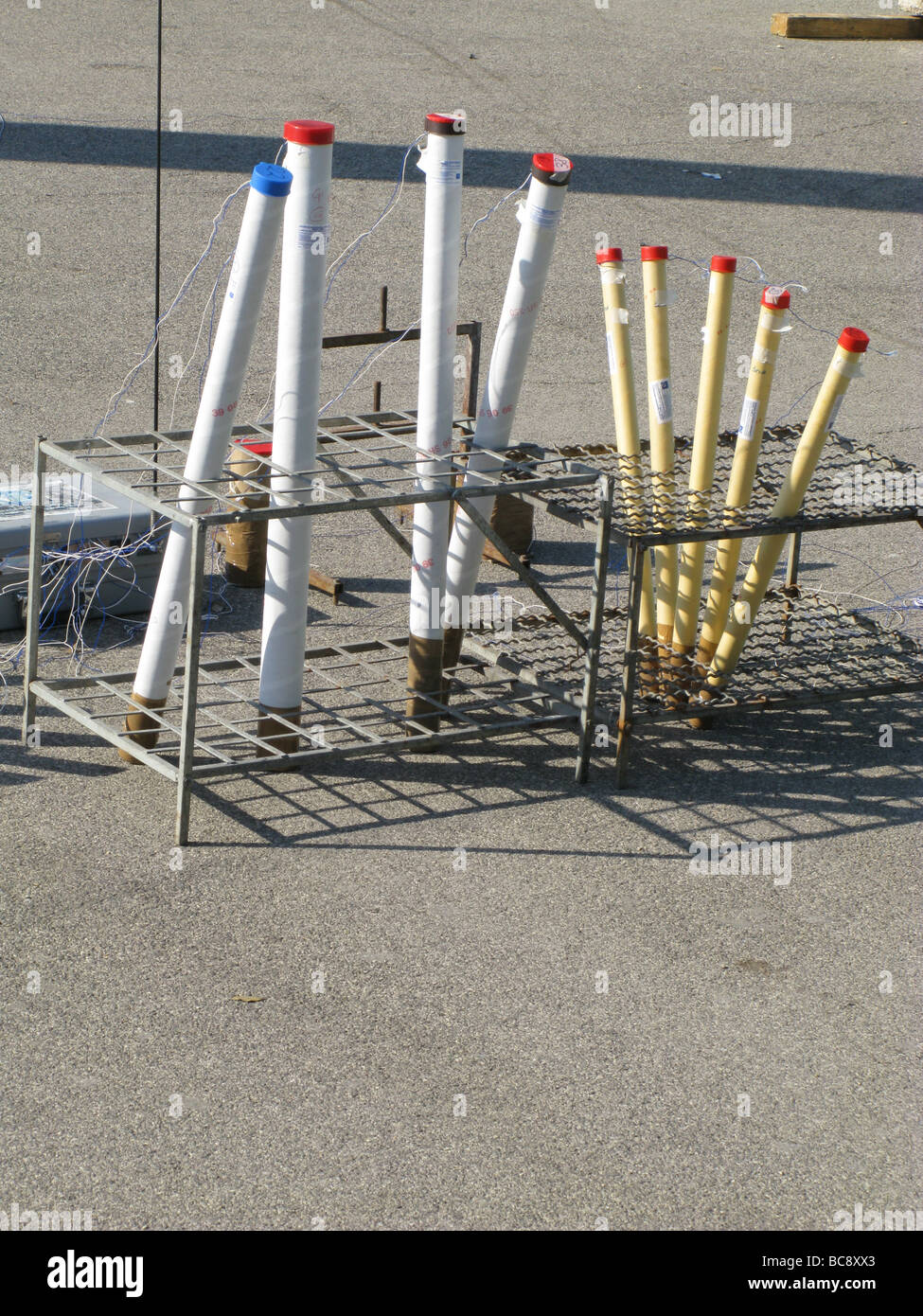 professional fireworks set up at event outdoors Stock Photo - Alamy