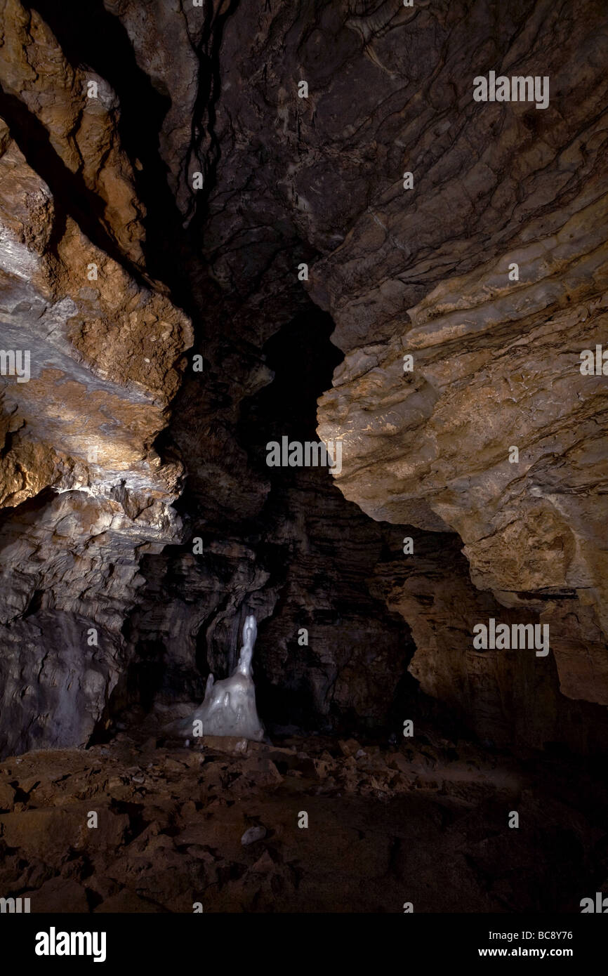 Ice stalagmite in the karst cavern Pobeda Stock Photo - Alamy