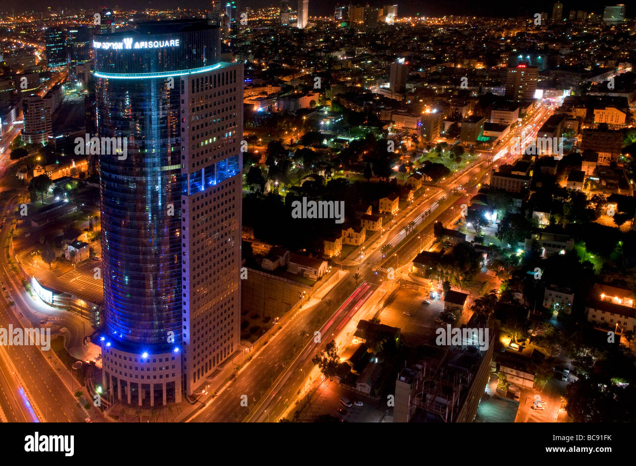 View at night of southern Tel Aviv as seen from Azrieli towers Israel ...