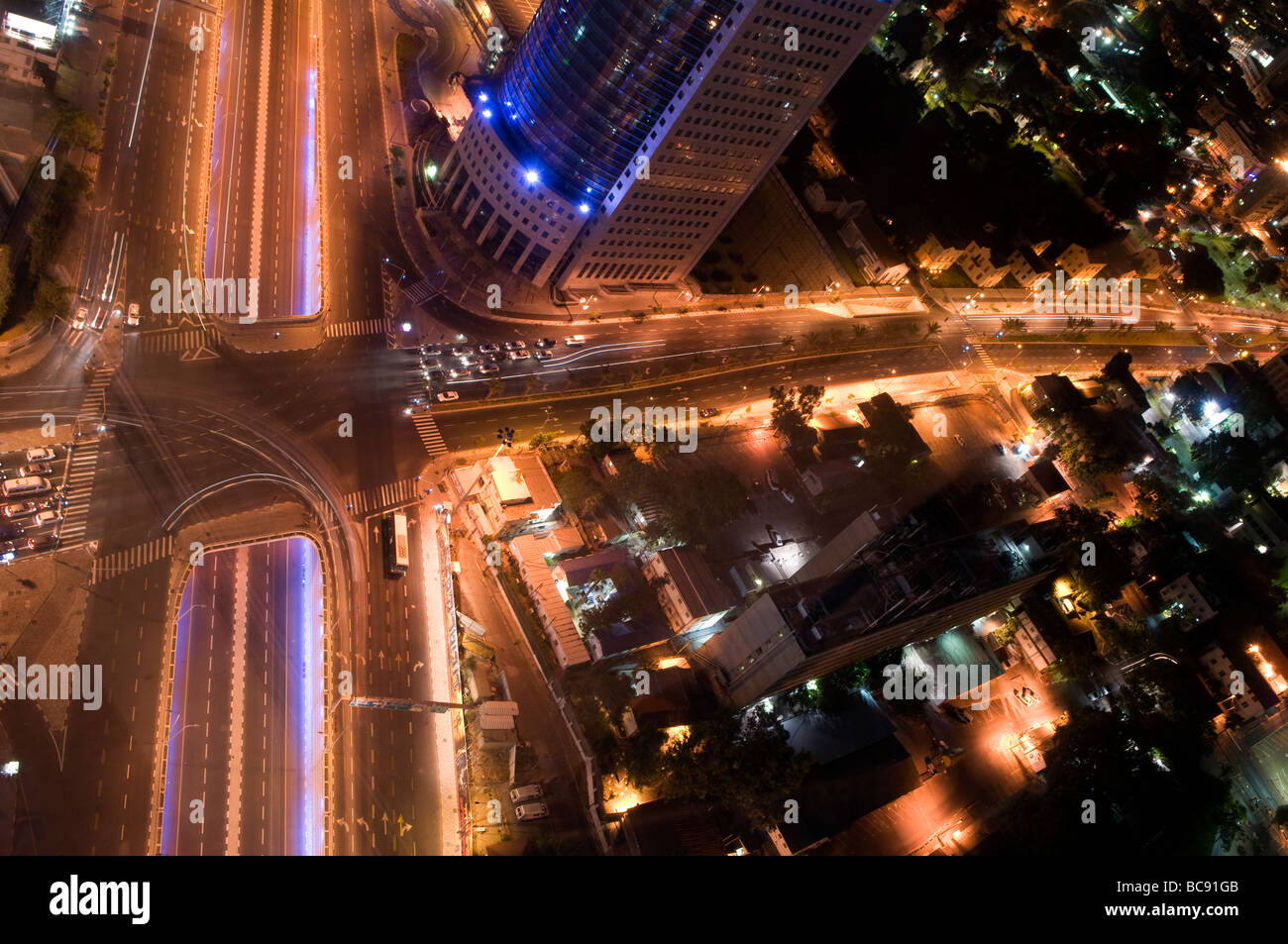 Aerial view of Interchange of Ayalon Highway a major intracity freeway ...