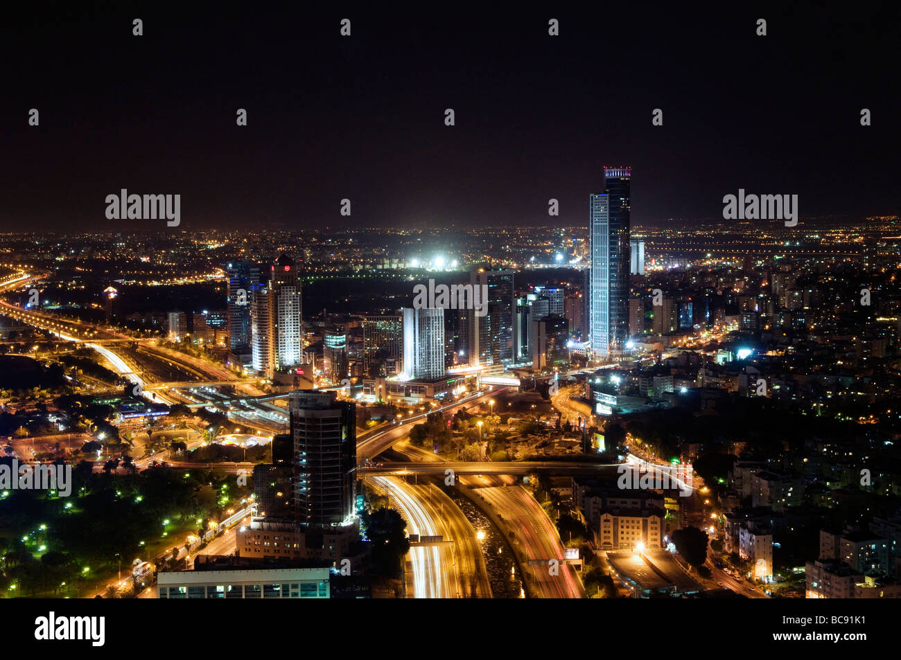 View at night of the "Diamond Exchange District" a business area ...