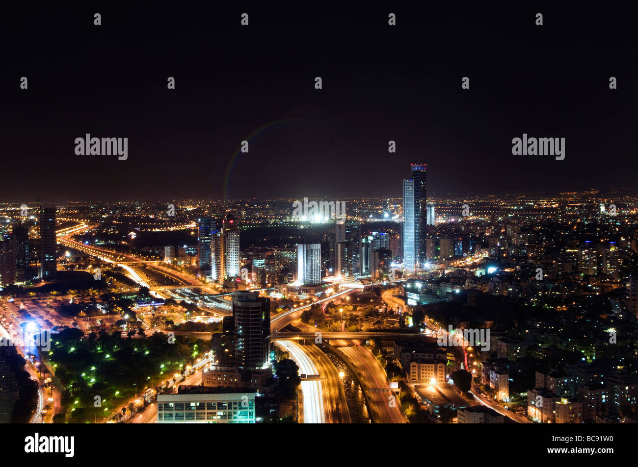 View at night of the "Diamond Exchange District" a business area ...