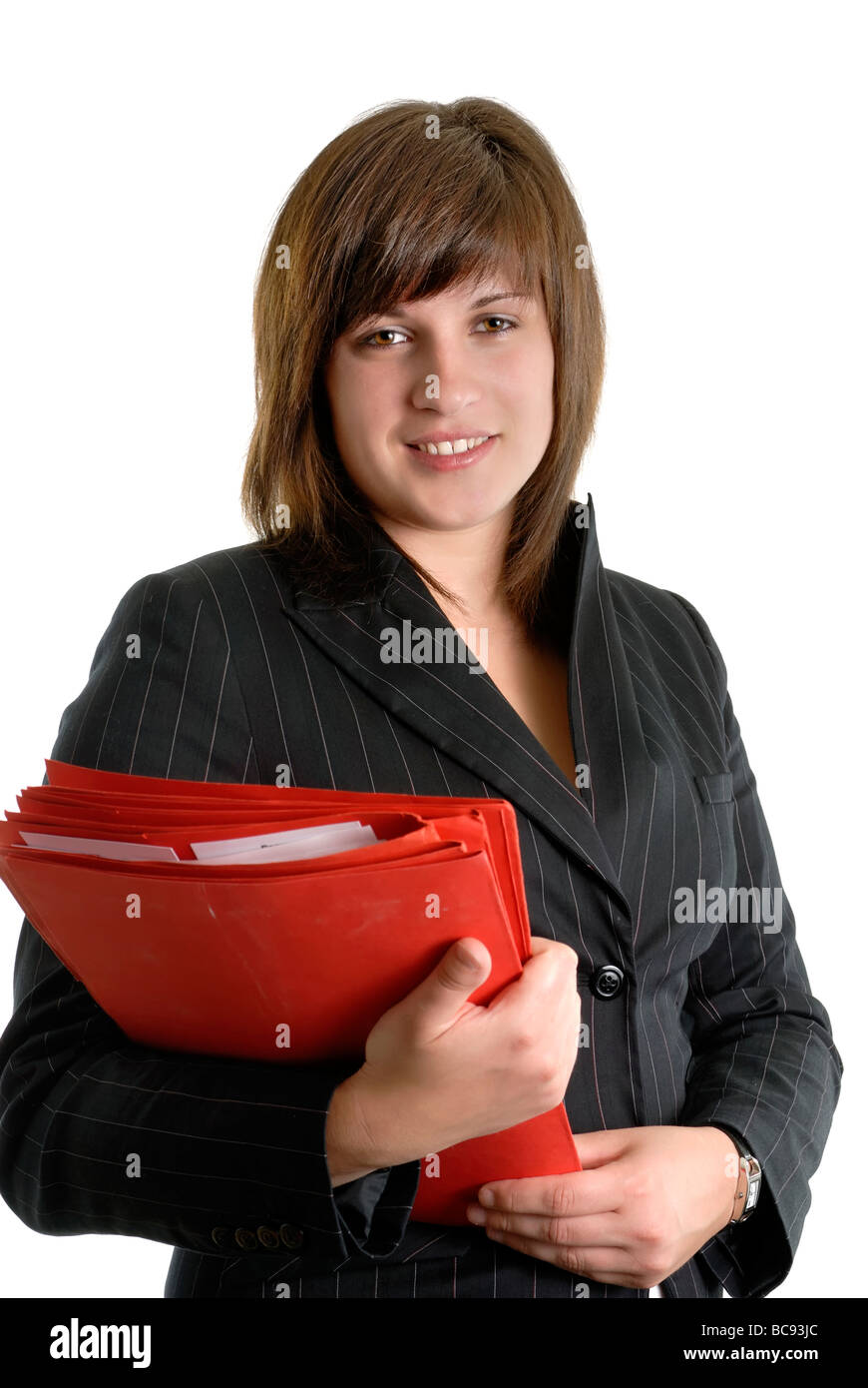 young smiling business woman with files Stock Photo - Alamy
