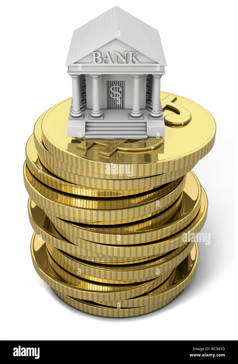 Bank building with dollar coin Stock Photo - Alamy