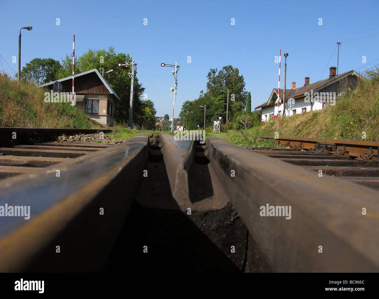 Steam train crossing road signs hi-res stock photography and images - Alamy