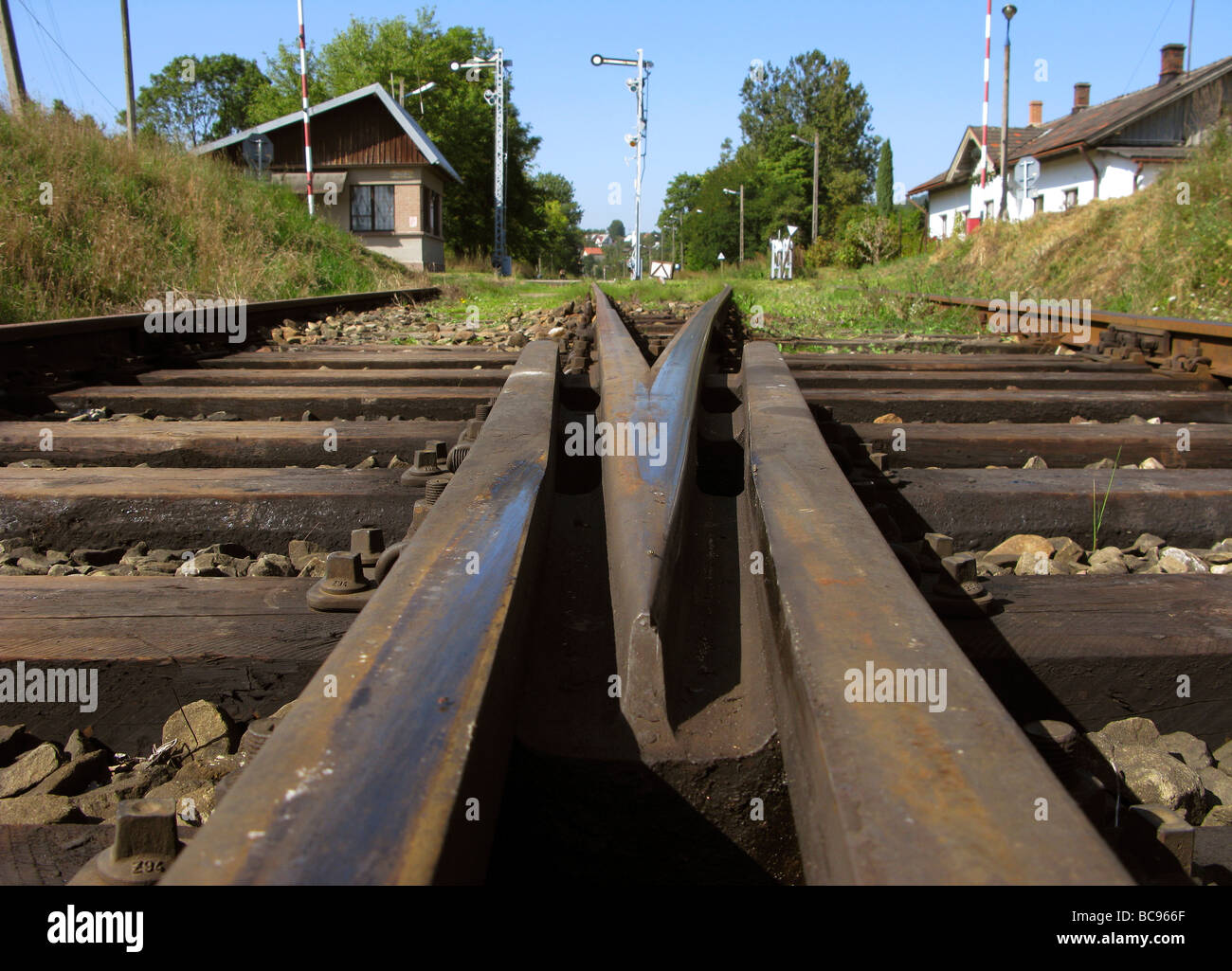 Steam train crossing road signs hi-res stock photography and images - Alamy