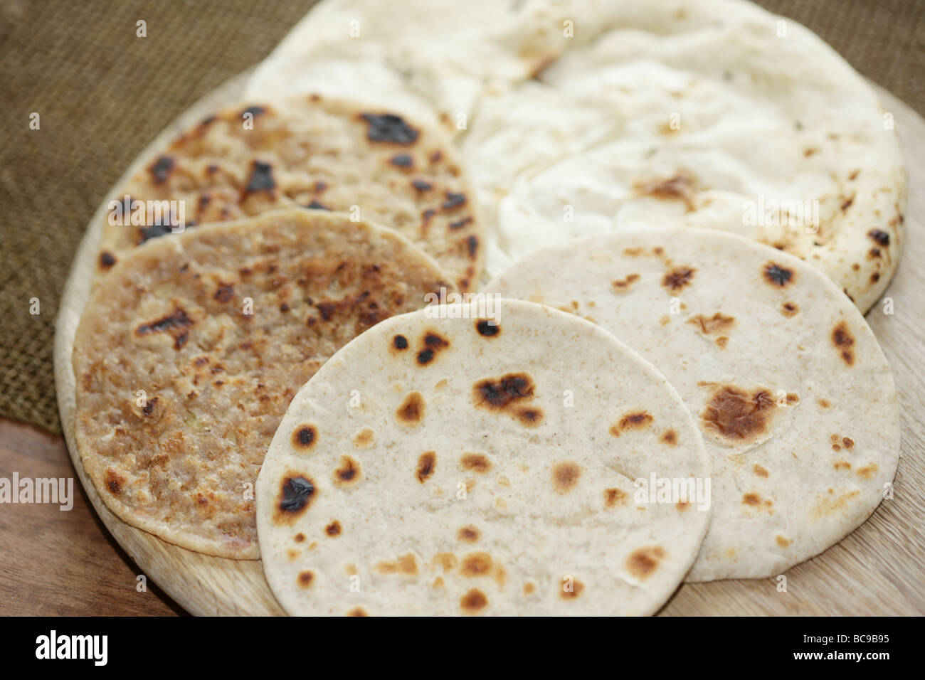 Selection of Middle Eastern And Indian Flatbreads Including Pitta ...