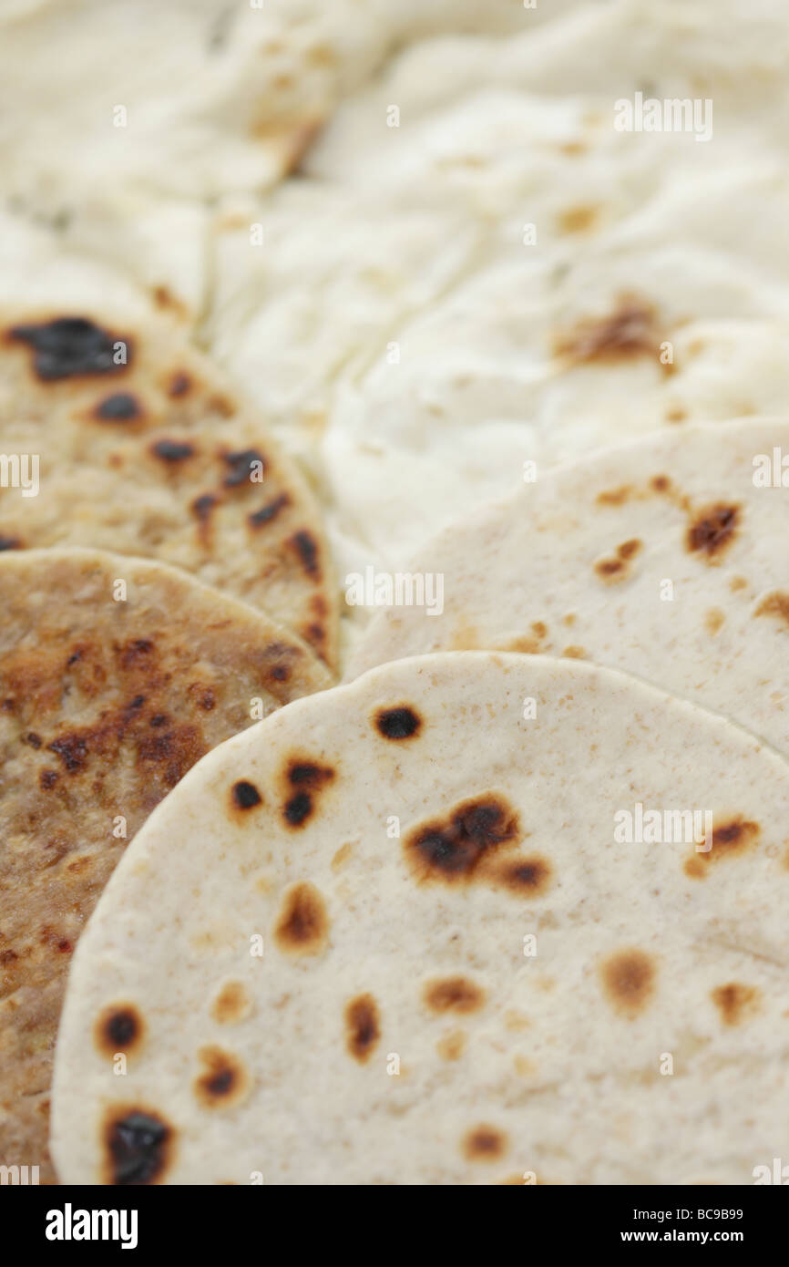 Selection of Middle Eastern And Indian Flatbreads Including Pitta ...