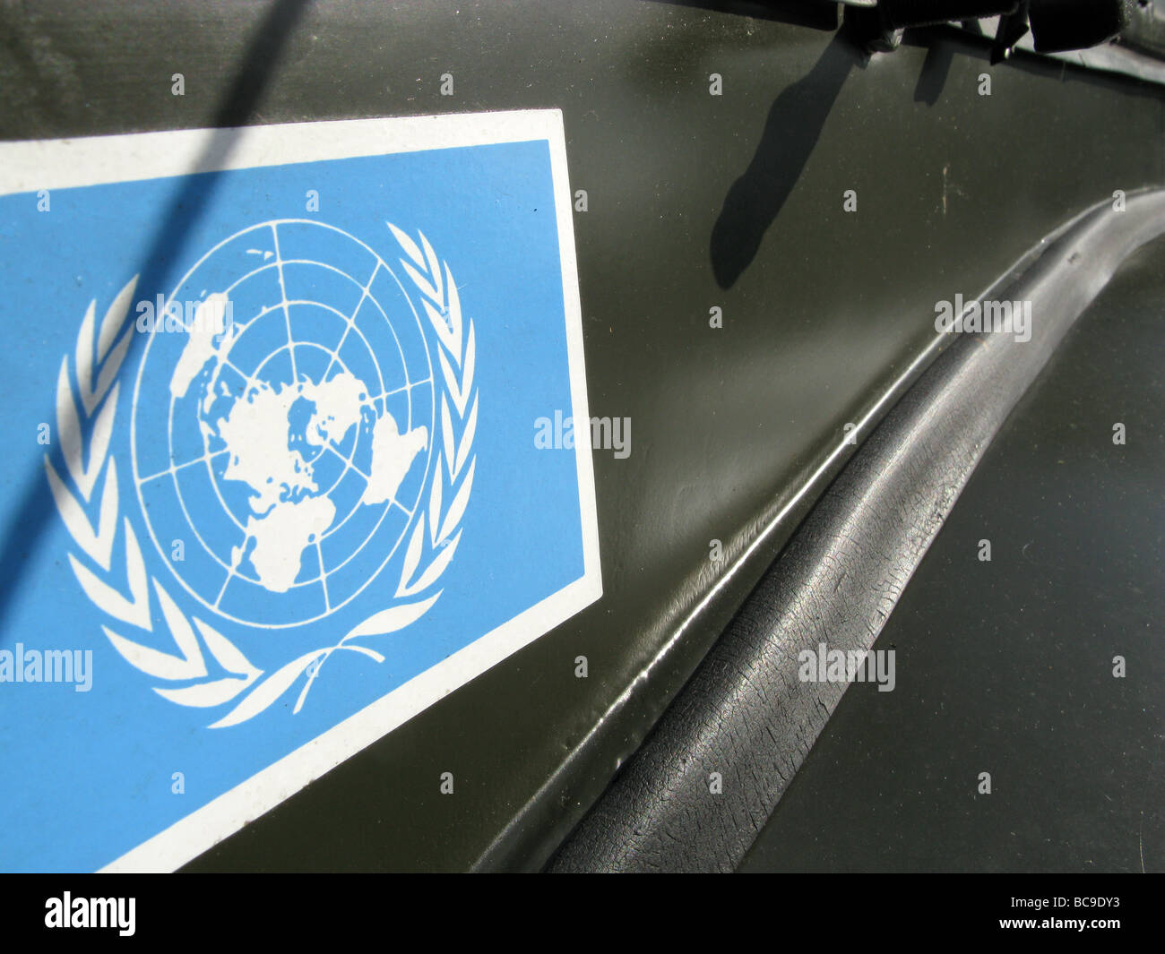 united nations flag sticker on truck lorry window Stock Photo - Alamy