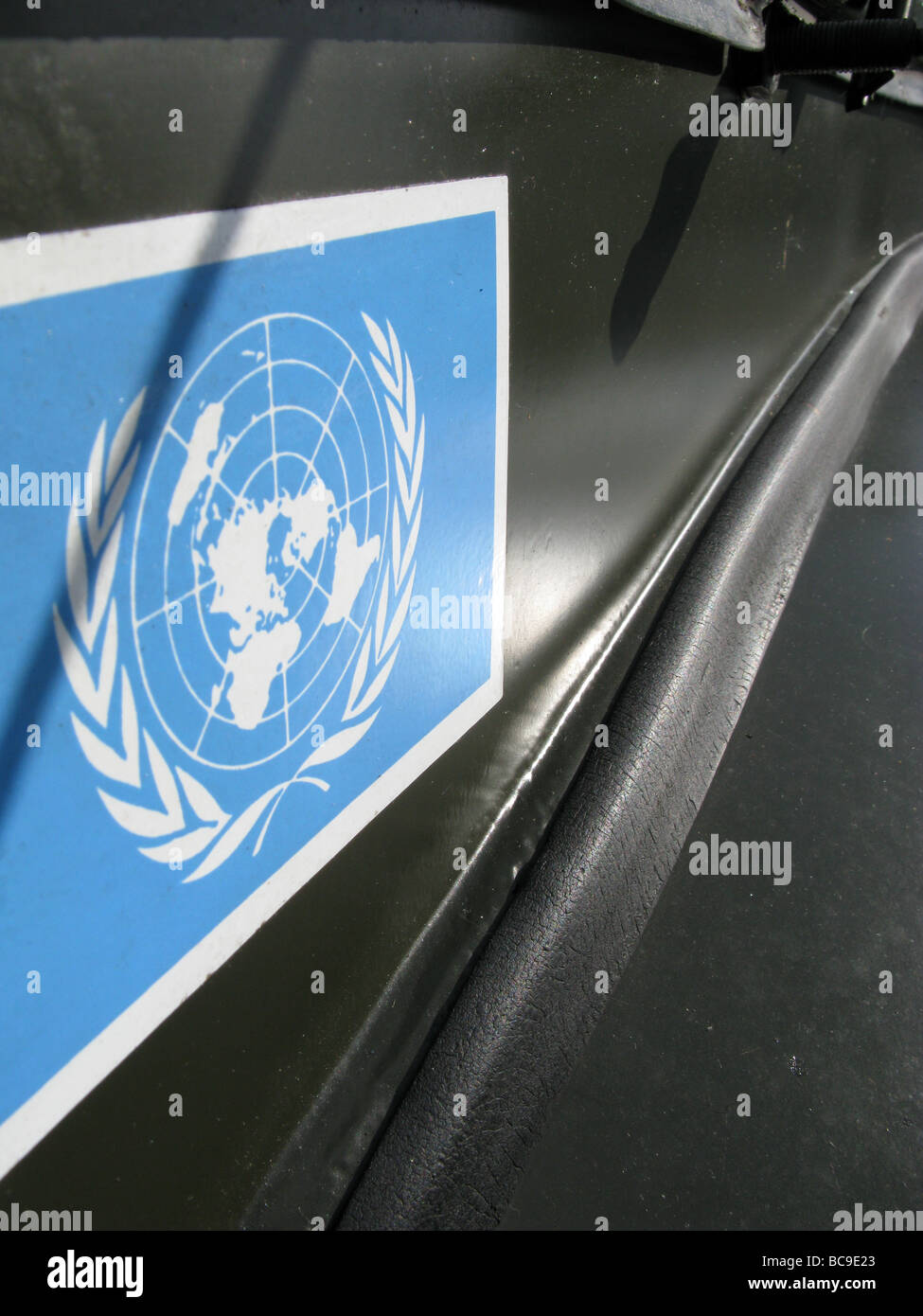 united nations flag sticker on truck lorry window Stock Photo - Alamy