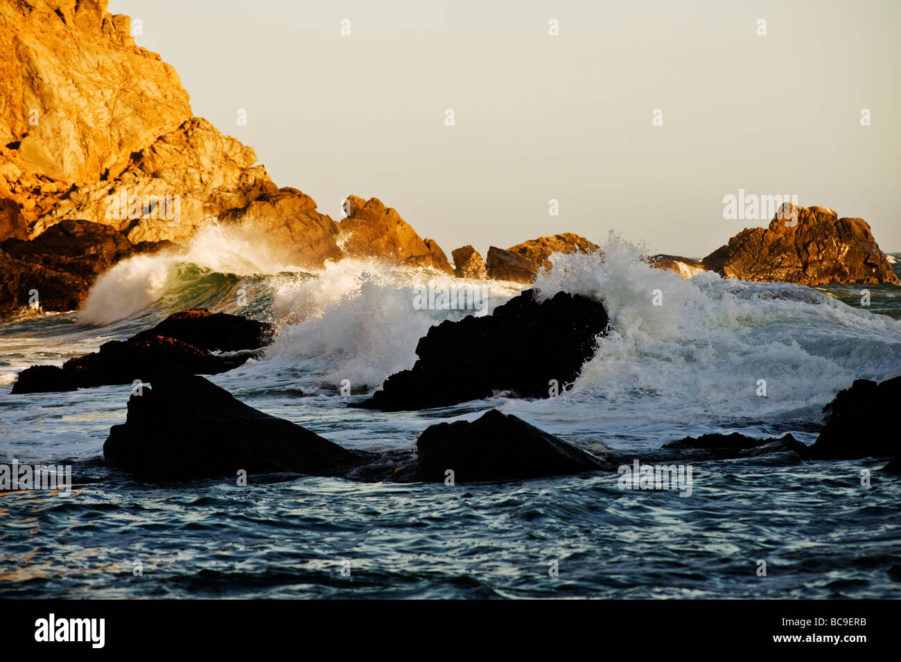 waves crashing over the rocks near Big Sur California Stock Photo - Alamy