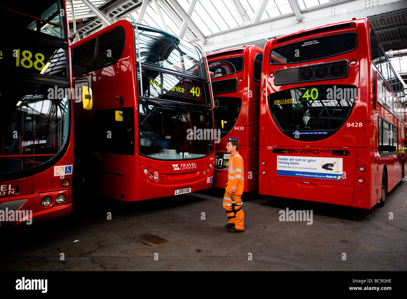 bus mechanic technician fix double decker London Stock Photo - Alamy