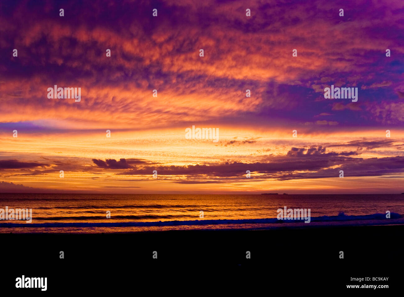 Sunset at Ngwe Saung beach in southern Myanmar with spectacular colours ...