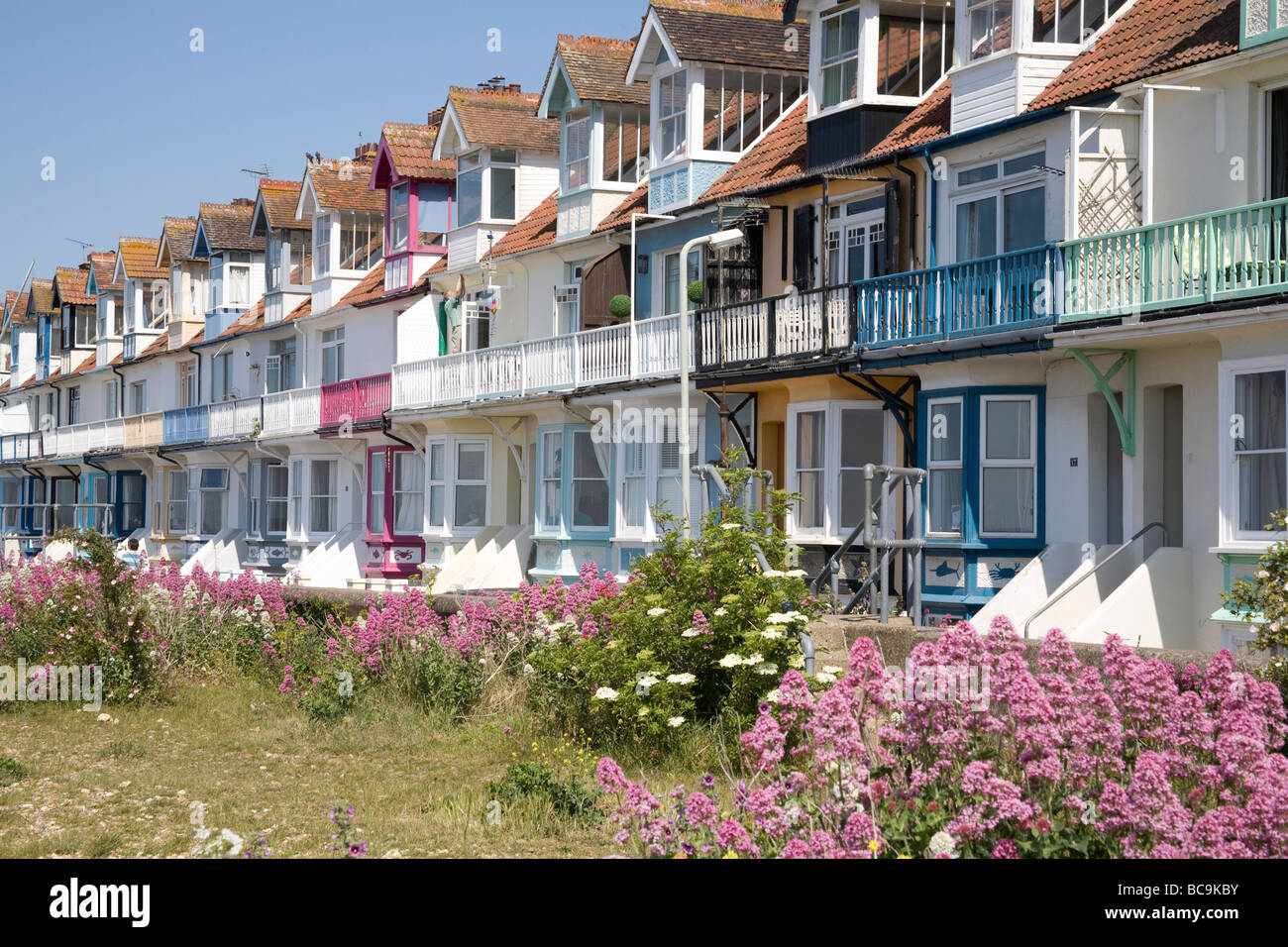 Row of terraced houses on the beach front Whitstable Kent, UK Stock ...