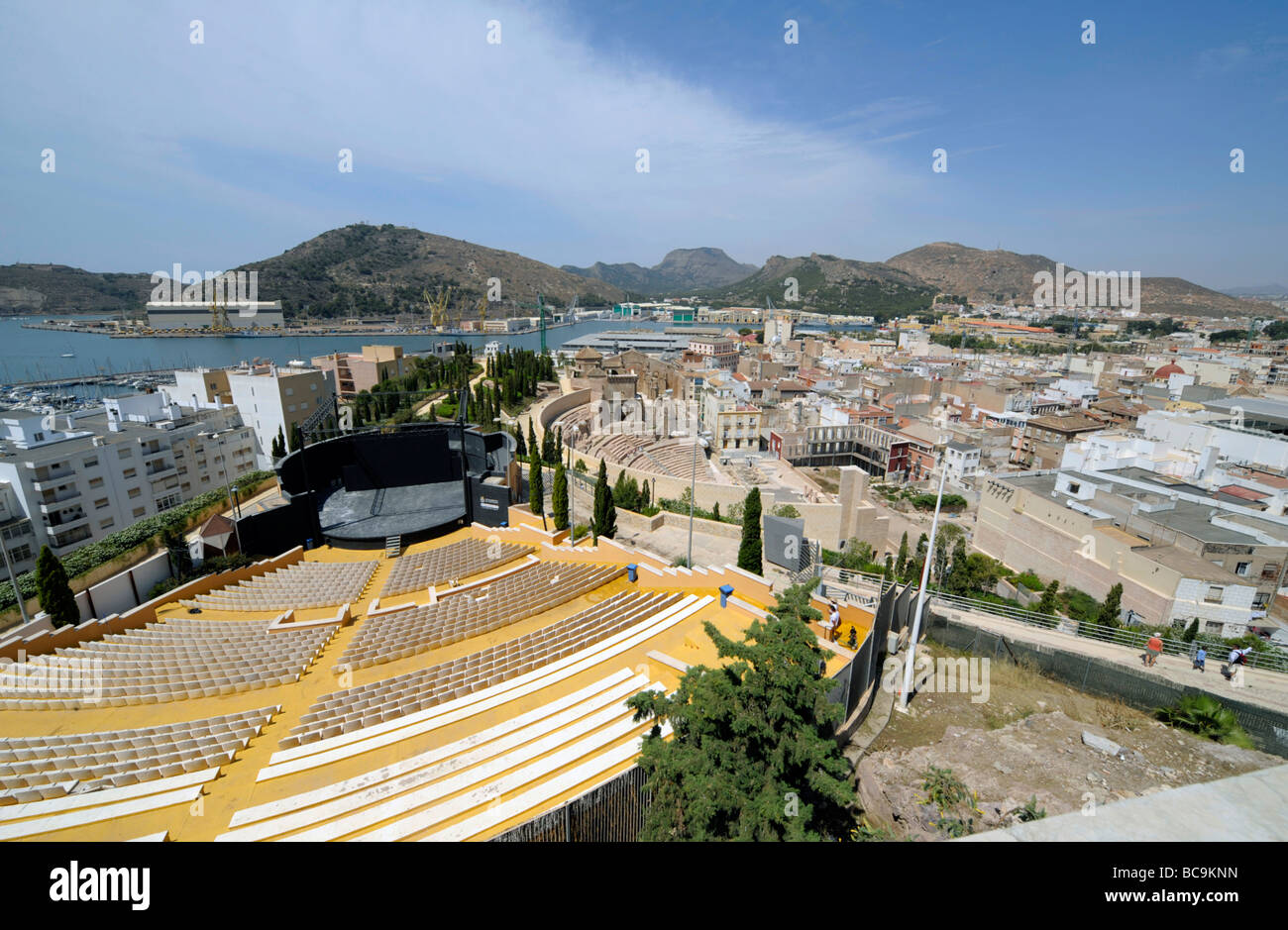 New amphitheatre next ancient Roman amphitheatre and view of town ...